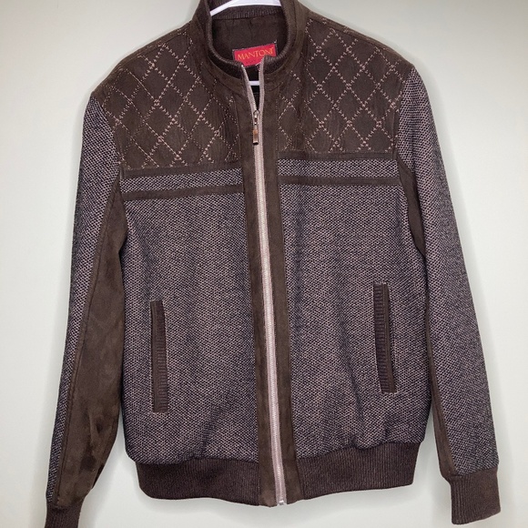 Mantoni | Jackets & Coats | Vintage Mantoni Brown Bomber Wool Zip Up ...